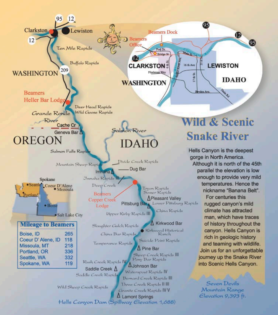 Snake River Map Beamers Hells Canyon Tours Snake River Map Beamers Hells Canyon Tours